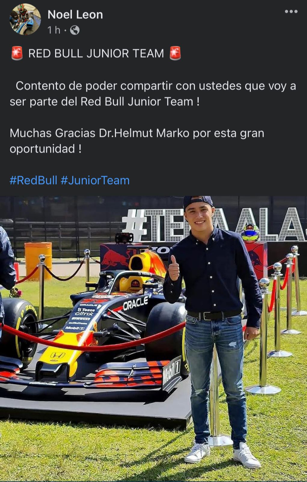 Noel León, el mexicano que se unirá al programa de pilotos de Red Bull