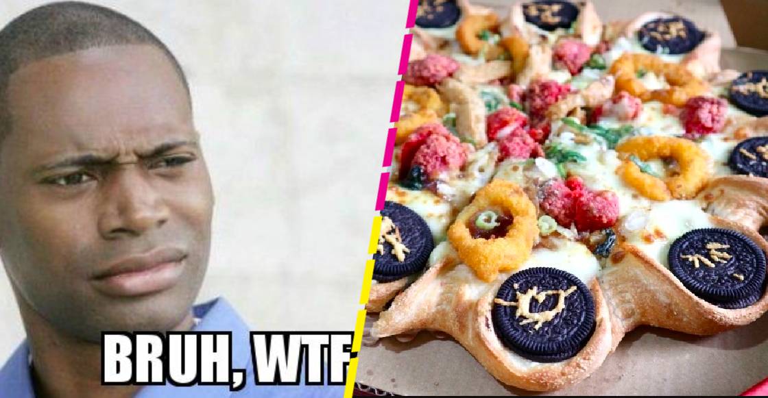 Crean la pizza con pollo, galletas y calamar... y pues se ve extraña
