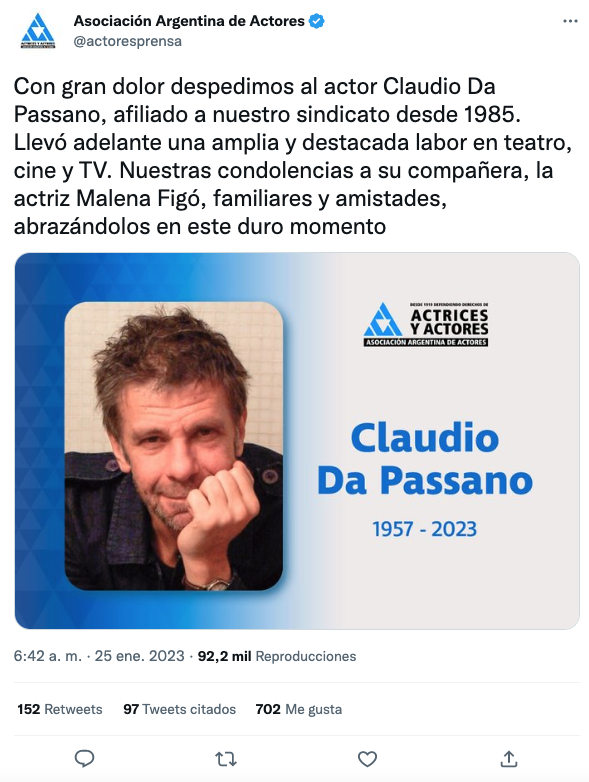 Murió Claudio Da Passano, actor de la nominada al Oscar 'Argentina, 1985'