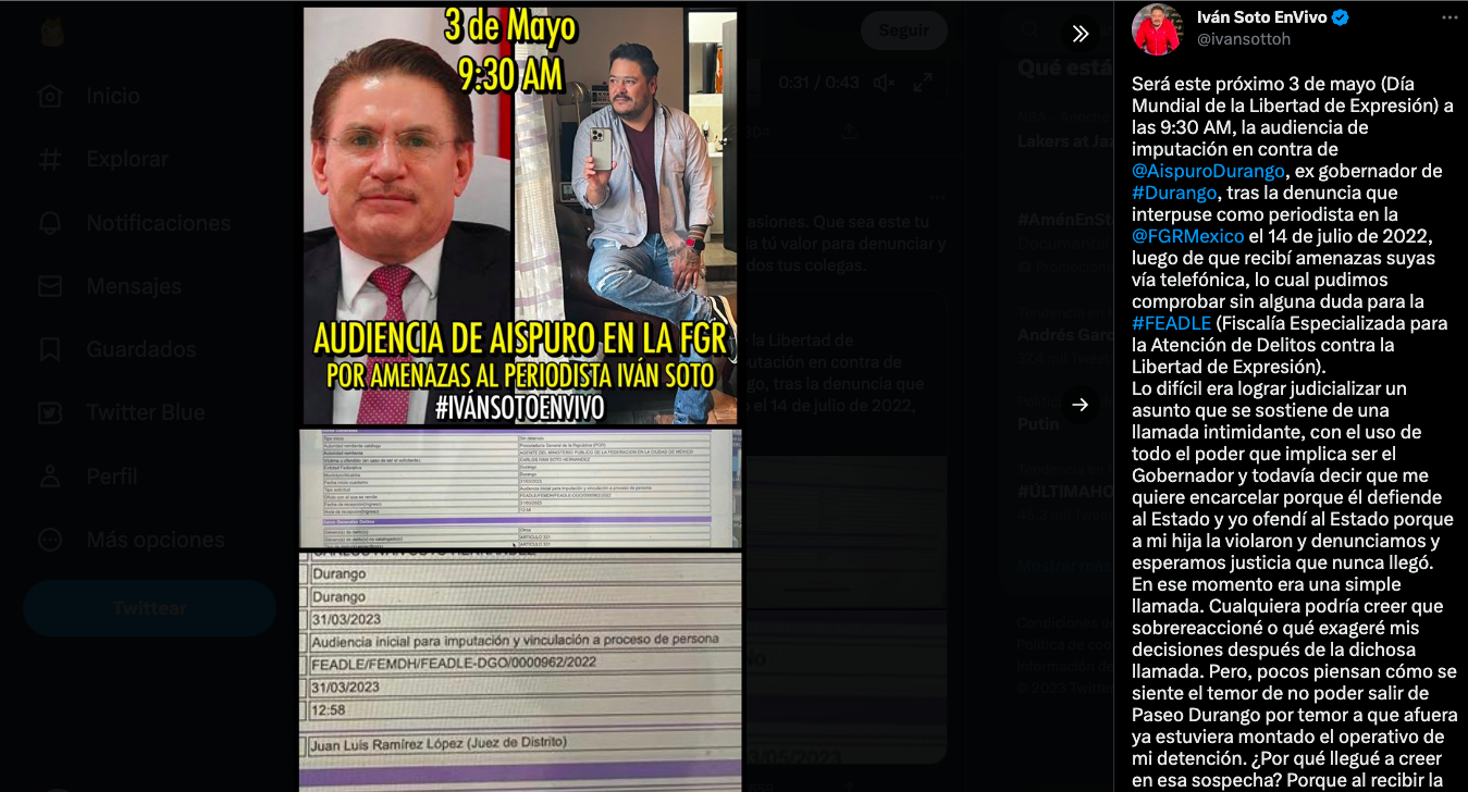 Exgobernador de Durango, José Rosas Aispuro, será imputado por amenazar ...