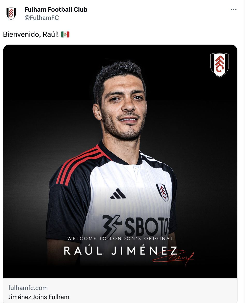 Oficial: Raúl Jiménez es nuevo jugador del Fulham en la Premier League