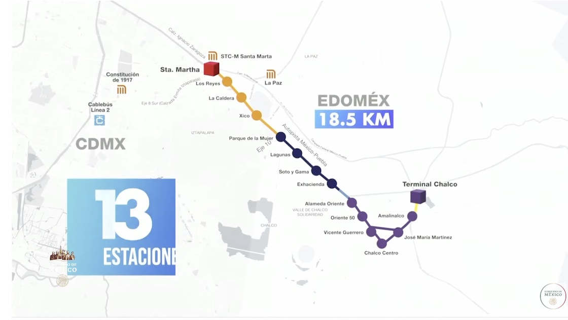 Estas serán las estaciones del Trolebús Chalco-Santa Martha