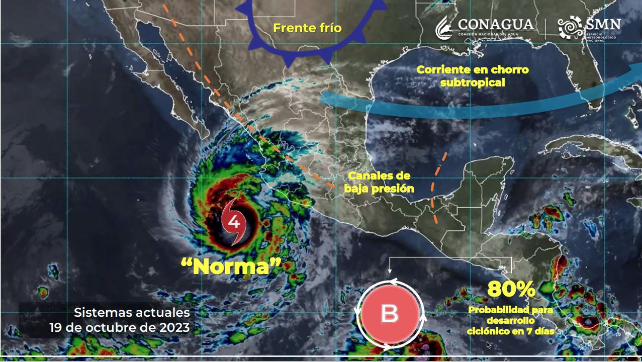 Huracán Norma ya es categoría 4 y traerá lluvias muy fuertes