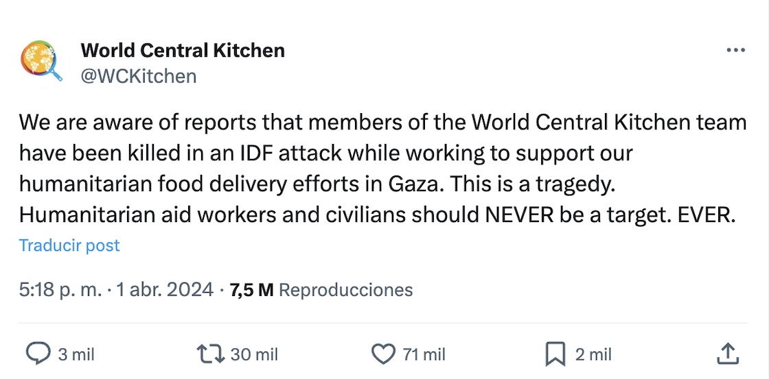 7 voluntarios de la World Central Kitchen mueren en un ataque de Israel ...