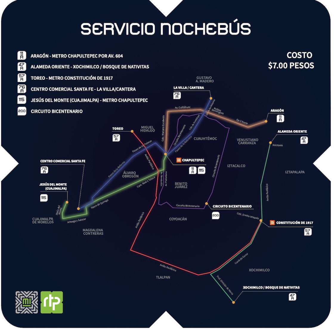 Conoce horarios y rutas del Nochebús de RTP en CDMX