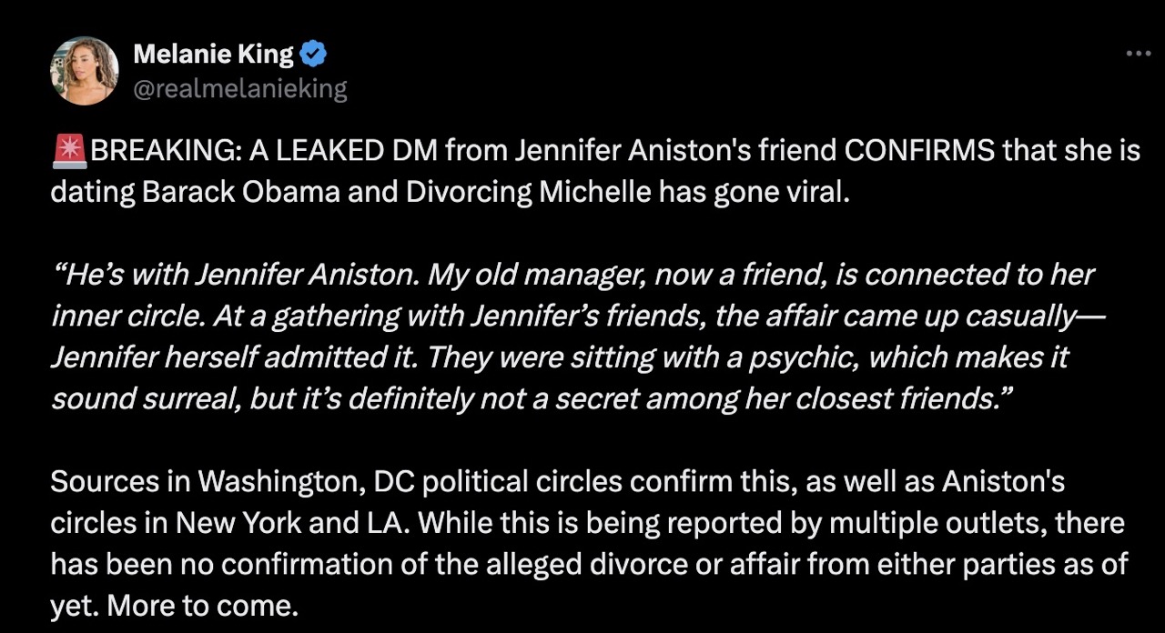 ¿De dónde surge que Barack Obama y Jennifer Aniston tienen un romance?