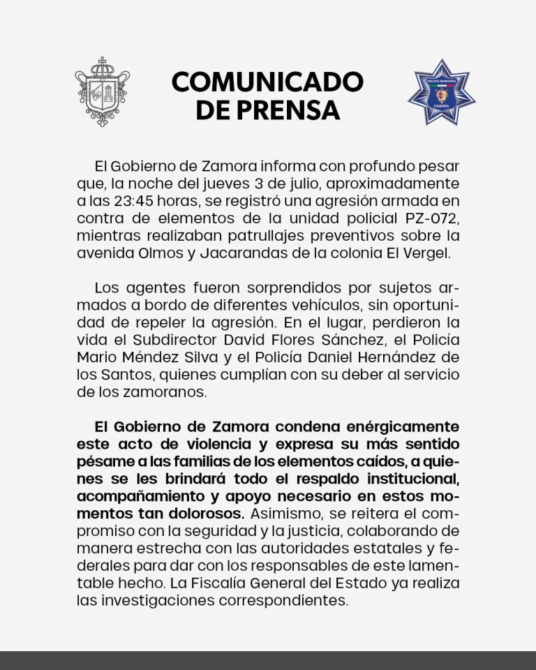Asesinan a tres policías en Zamora, Michoacán