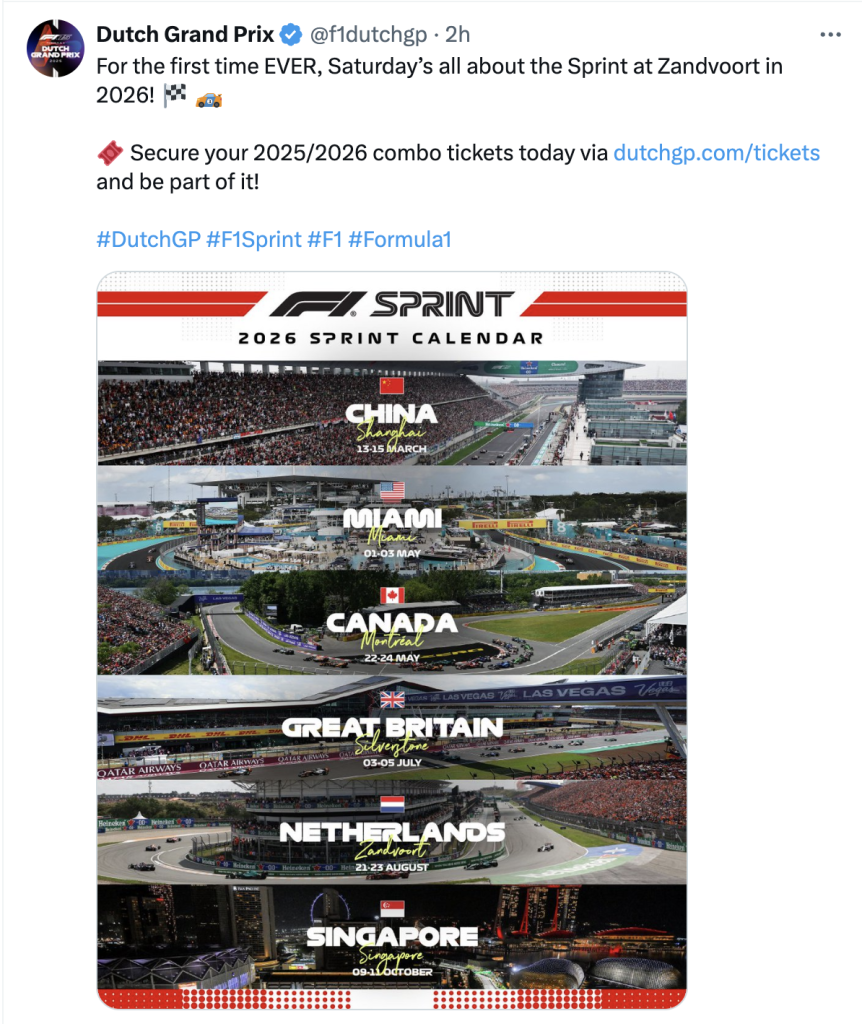 Fechas y sedes de las Sprint Race de Fórmula 1 temporada 2026