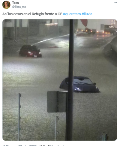 Lluvia histórica deja dos muertos e inundaciones en Querétaro