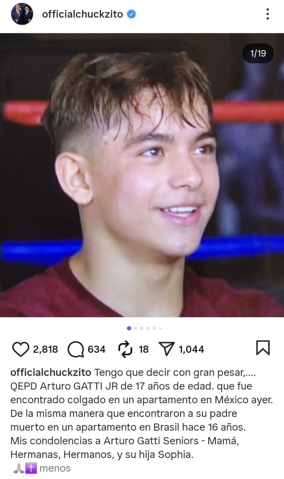 El boxeador Arturo Gatti Jr falleció a los 17 años en México