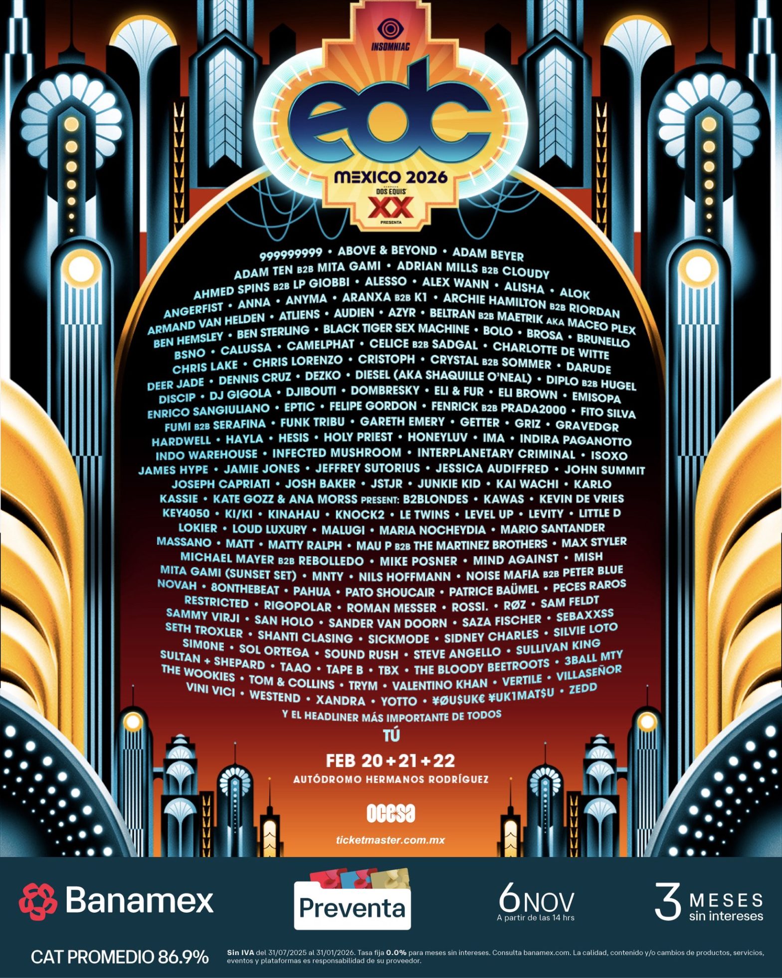 EDC México 2026: Cartel y Lineup completo (en formato de lista)