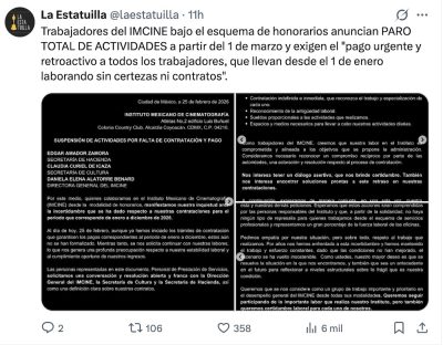 Trabajadores de IMCINE anuncian paro a partir del 1° de marzo, ¿por qué?