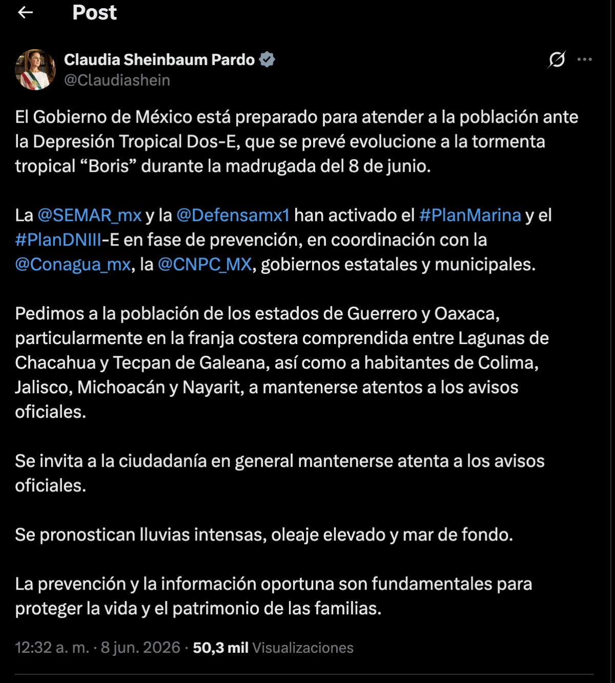 Estos son los estados que se verán afectados por la Tormenta Tropical Boris