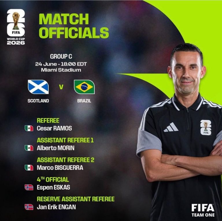 César Arturo Ramos será el árbitro central del Escocia vs Brasil